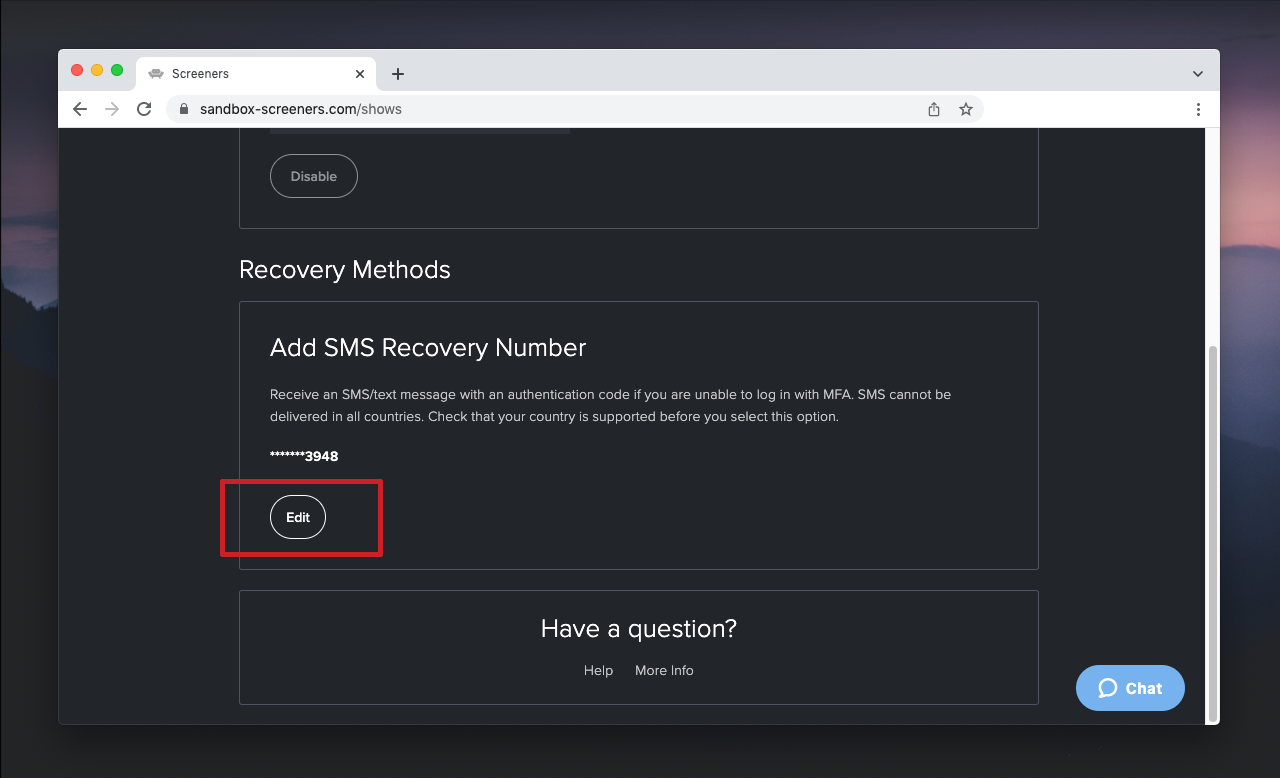 Setting Up Your Recovery Number – Screeners Viewers